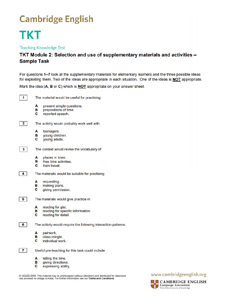 TKT Task Unit 25 Option B | PDF