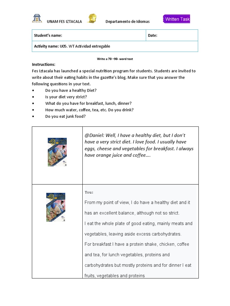 L04.U5 - Written - Task - ActivityToSubmit Dietas | PDF | Lunch ...