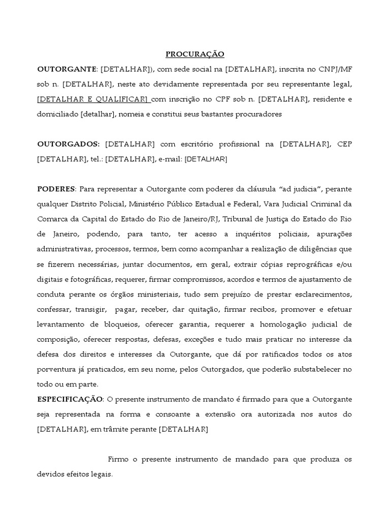 Procuração para Representação Legal no RJ | PDF