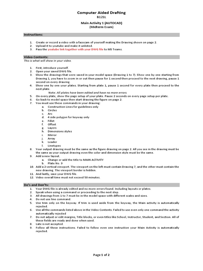 CAD Main Activity Midterm Exam AUTOCAD Users 1 | PDF