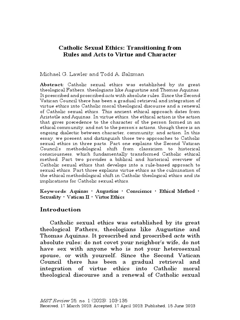 Catholic Sexual Ethics Journal Article Pdf Virtue Ethics Virtue
