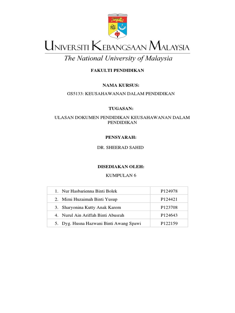 Ulasan Dokumen Pendidikan Keusahawanan Di Malaysia | PDF