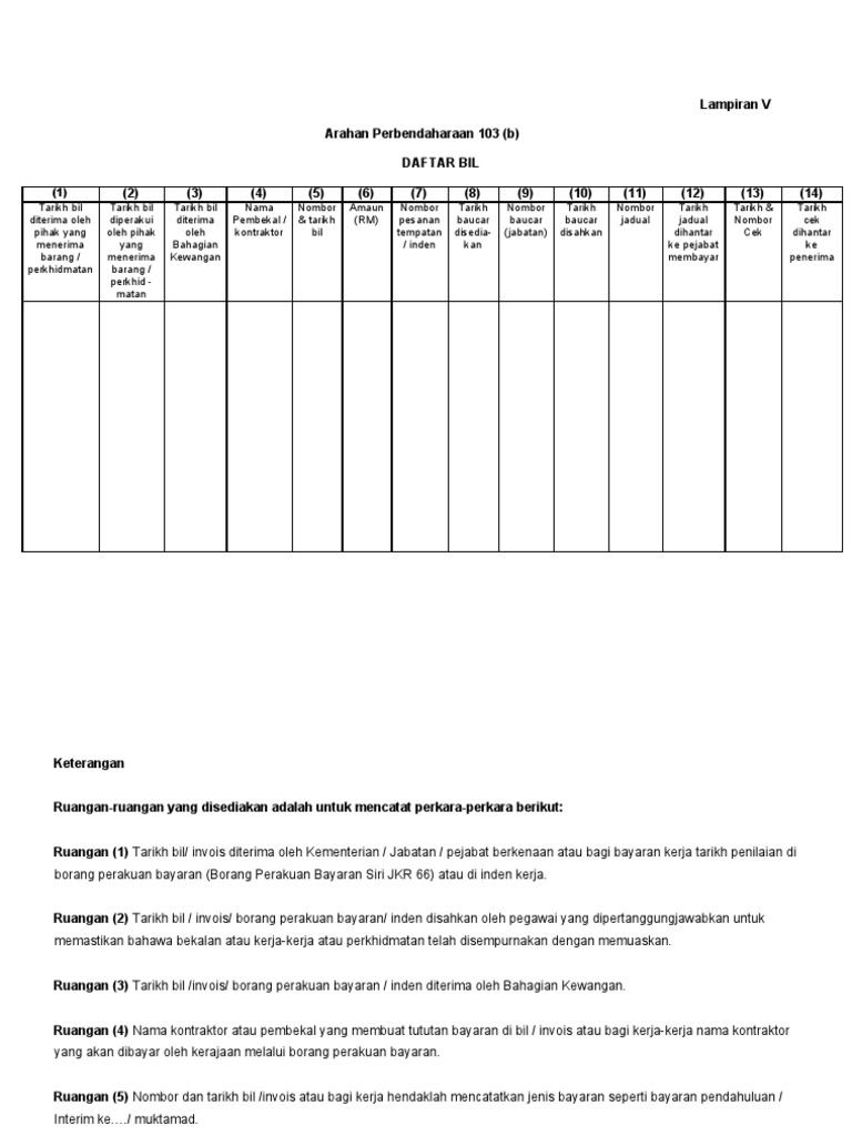 Contoh Format Daftar Bil & Keterangan Penggunaan | PDF