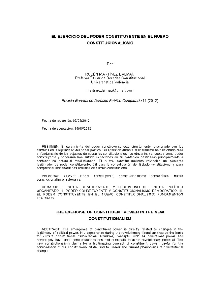 El Ejercicio Del Poder Constituyente en | PDF | Constitución | Democracia