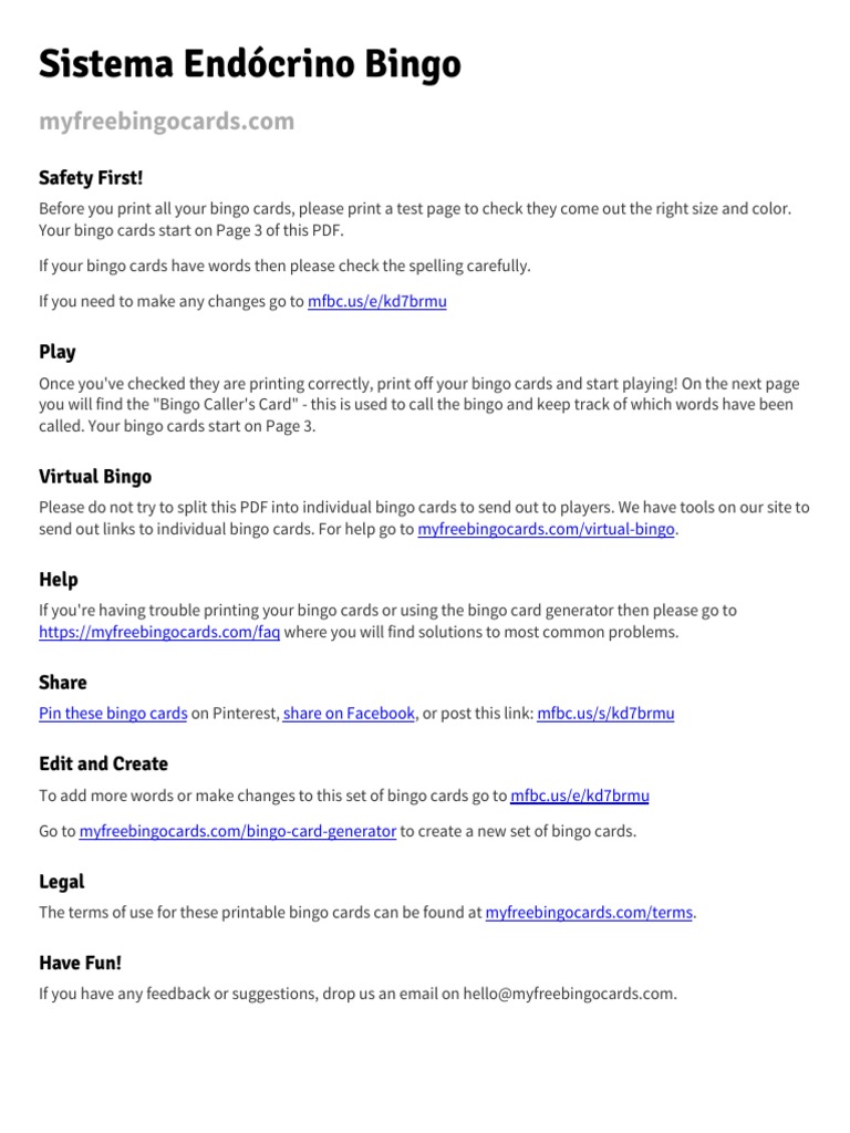 Bingo Sistema Endocrino | PDF