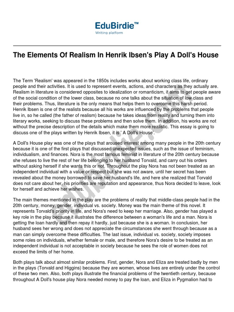 The Elements of Realism in Henrik Ibsens Play A Dolls House | Download ...