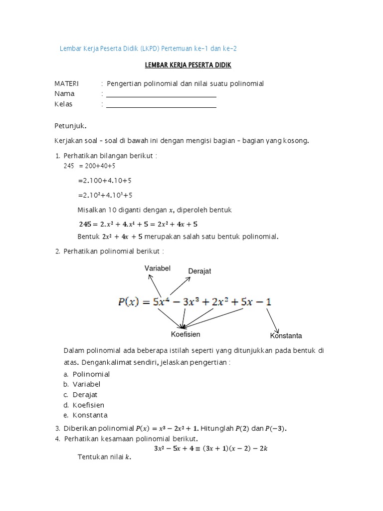 LKPD 1 Polinomial | PDF