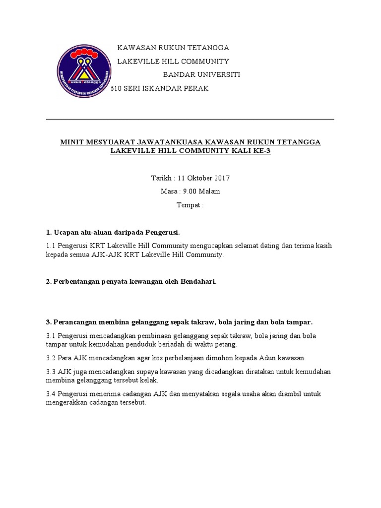 Minit Mesyuarat KRT | PDF
