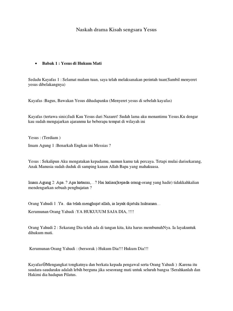 Naskah Drama Kisah Sengsara Yesus PDF | PDF