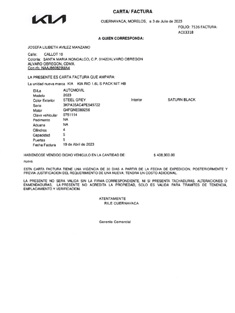 Factura Kia Sello-1 | PDF