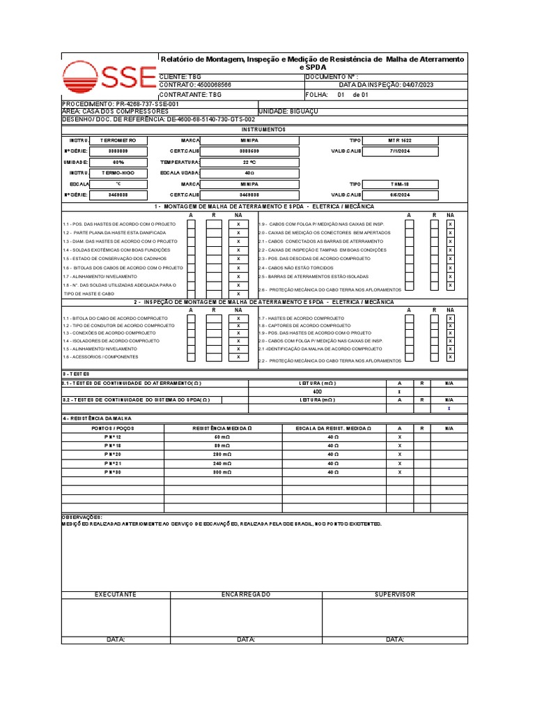 RL - Relatorio Medicao de Resistencia de Malha de Aterramento e SPDA | PDF