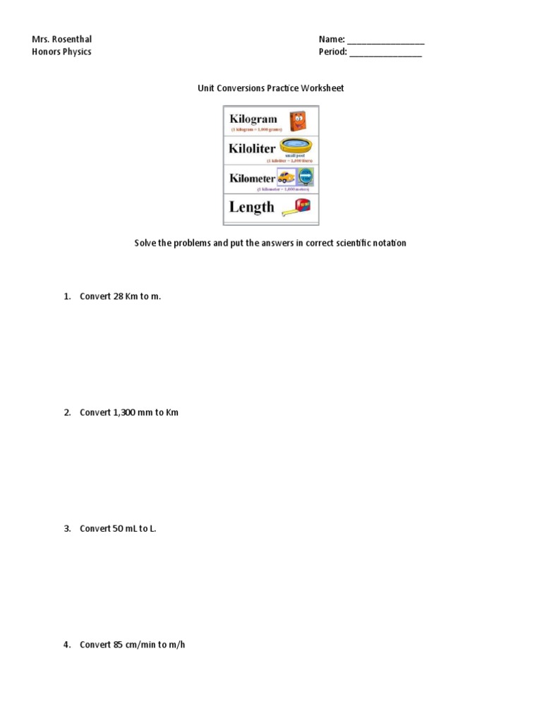 Unit Conversion Practice Worksheet | PDF Unit Conversion Practice Worksheet | PDF