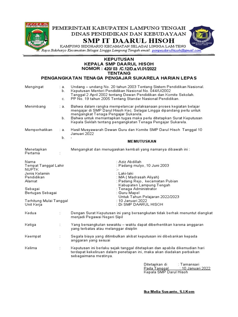 Contoh SK Honor | PDF