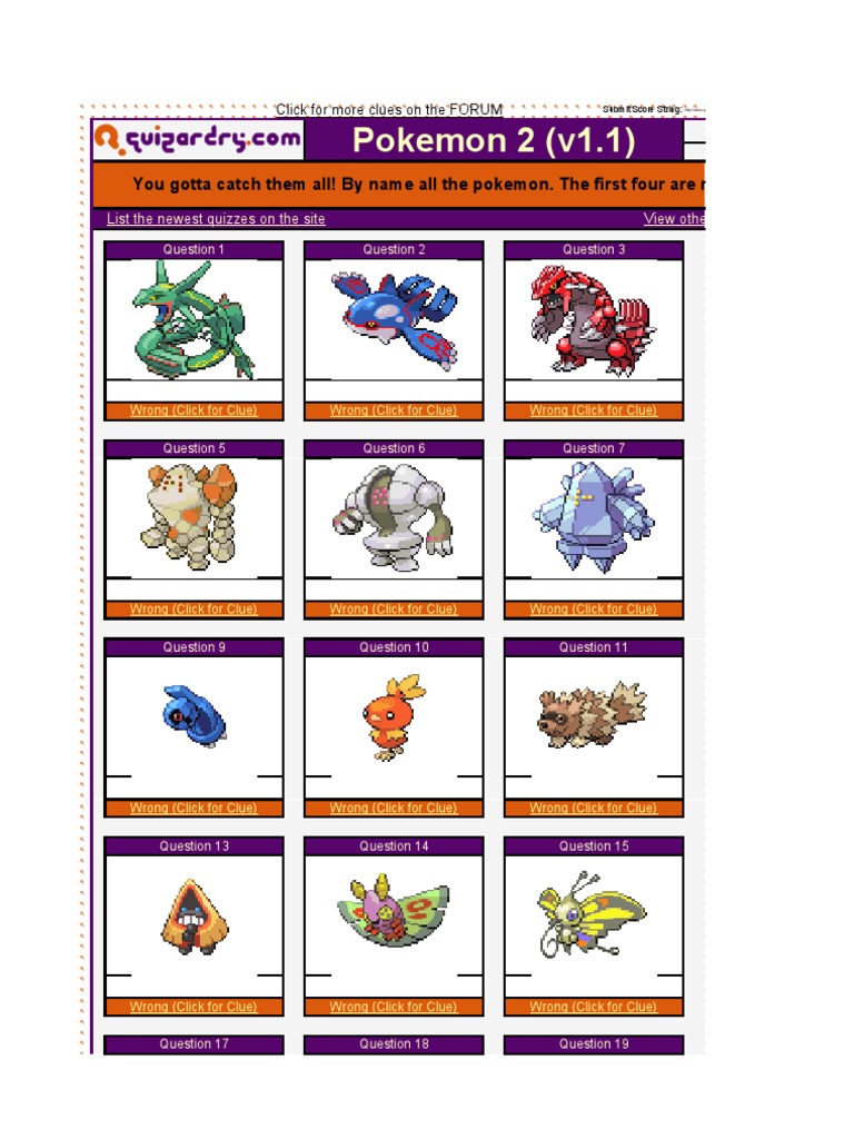 Pokémon Name Quiz Challenge | PDF | Quiz | Quiz Games