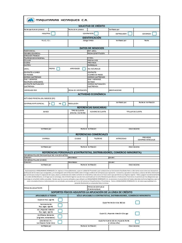 Formulario Solicitud Crédito | PDF