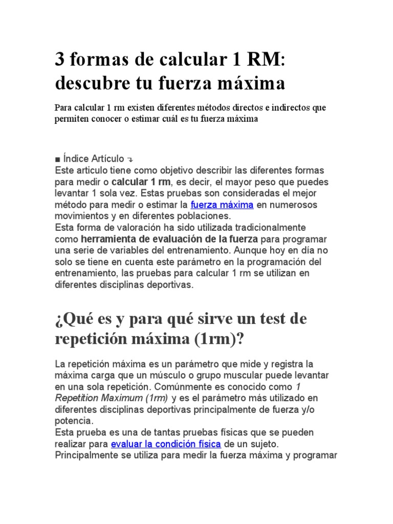 Métodos para Calcular 1 RM Efectivos | PDF | Fuerza