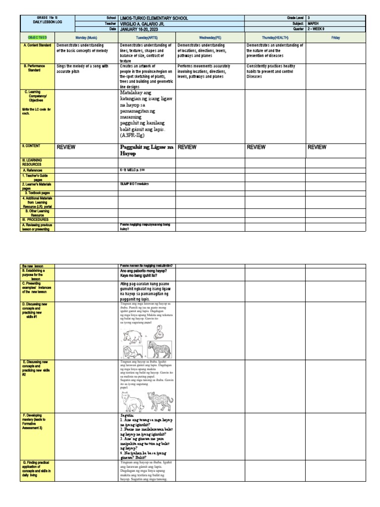 WEEK9 DLL MAPEH | PDF