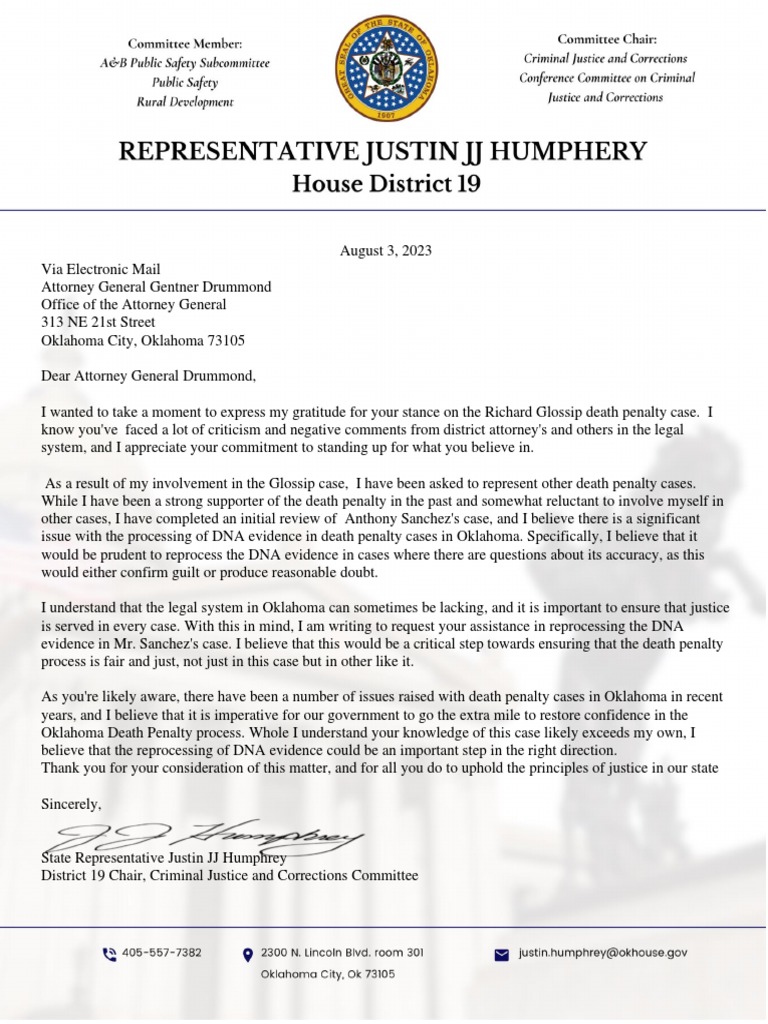 Anthony Sanchez Death Penalty Process Letter to Drummond From Chairman ...