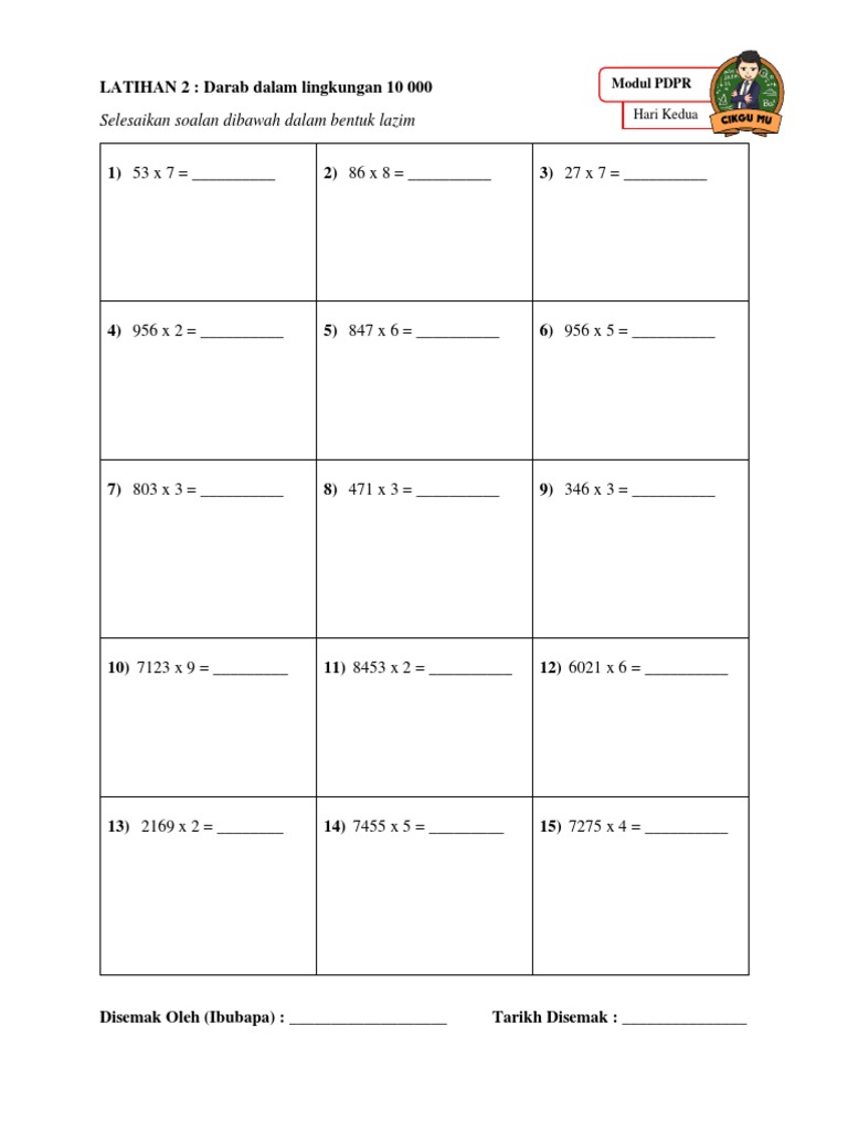 Modul Pdpr Matematik Operasi Asas Tahun 3 Latihan Darab Pdf