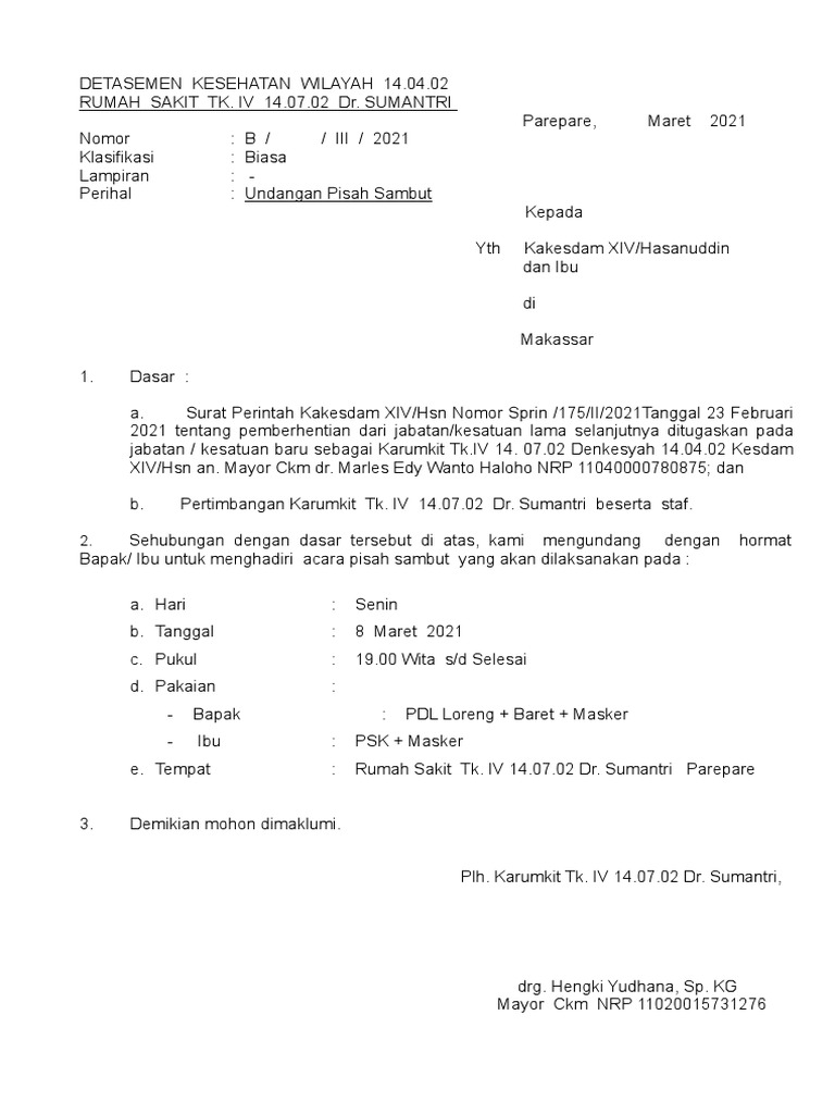Undangan Pisah Sambut Karumkit Dr. Sumantri | PDF