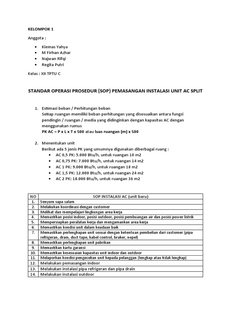 Instalasi AC SPLIT - Kel 1 XII TPTU C | PDF | Griya & Taman | Teknologi ...