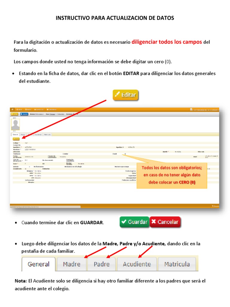 Instructivo para Actualizacion de Datos: Diligenciar Todos Los Campos | PDF | Finanzas y dinero
