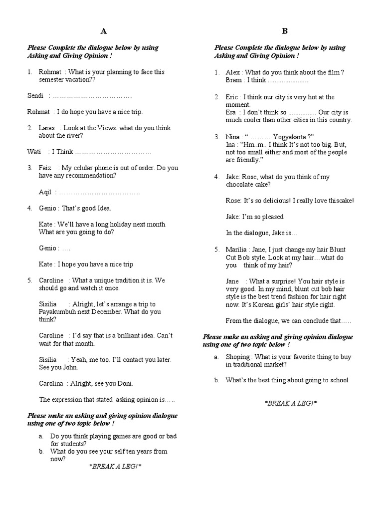 Soal UH 1 Asking and Giving Opinion | PDF