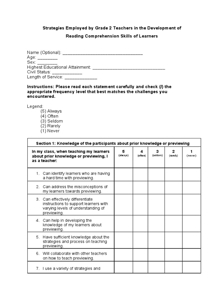 Questionnaire | Download Free PDF | Reading Comprehension | Learning