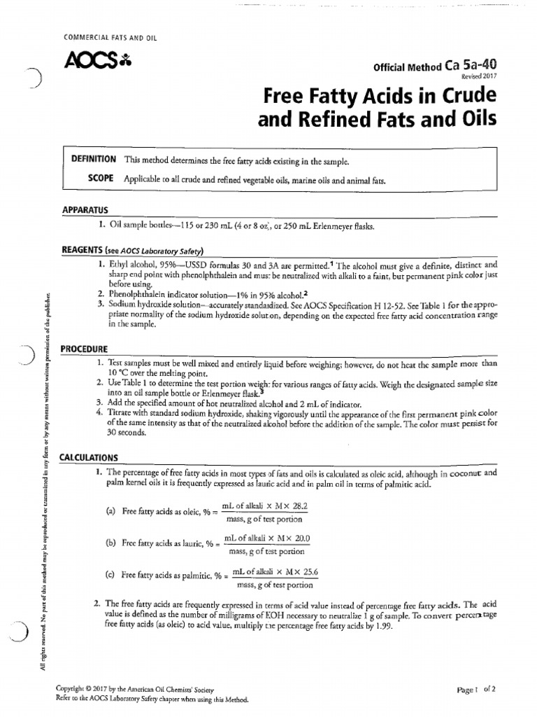 AOCS - Ca 5a-40 - FFA | PDF