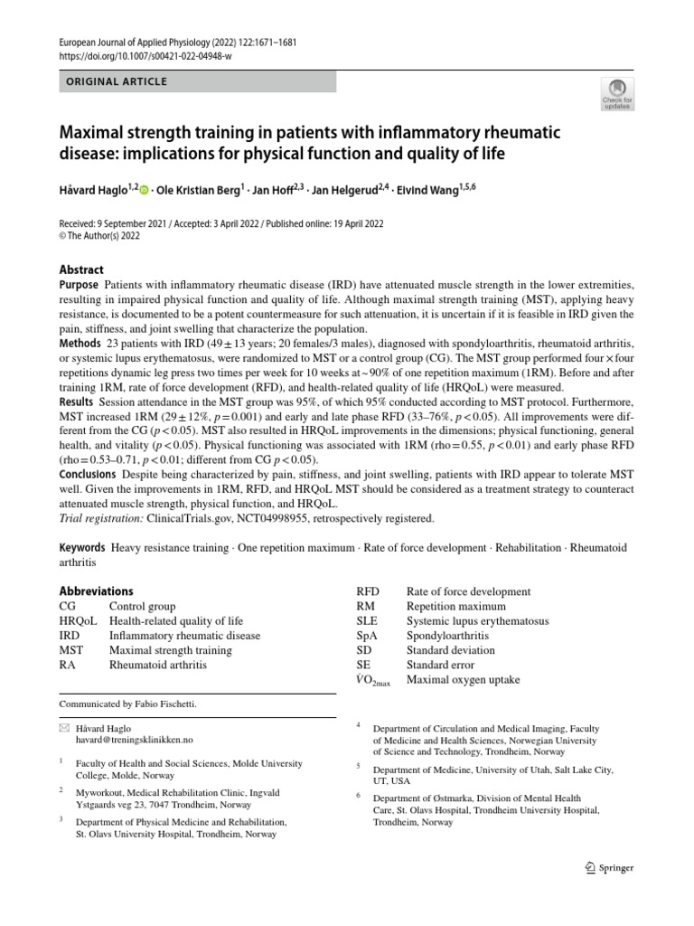 Maximal Strength Training in Patient With Inflamatory Rheumatoid | PDF | Science & Mathematics