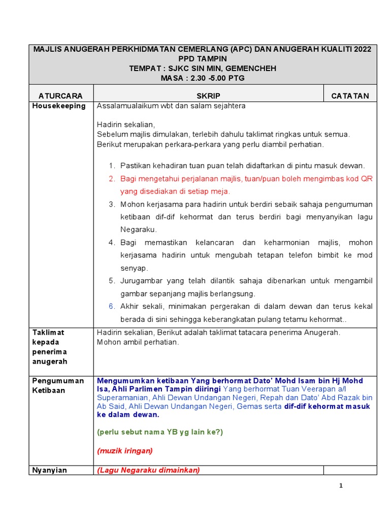 Majlis Anugerah Perkhidmatan Cemerlang & Kualiti | PDF
