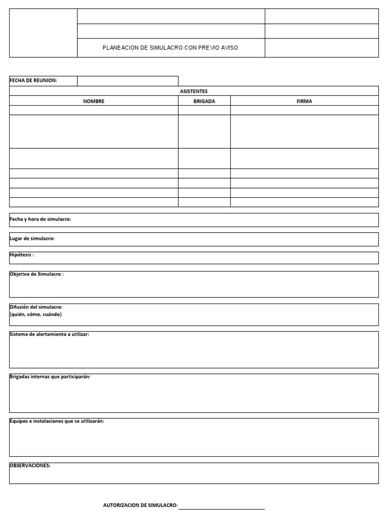 Formulario Plan de Simulacro | PDF