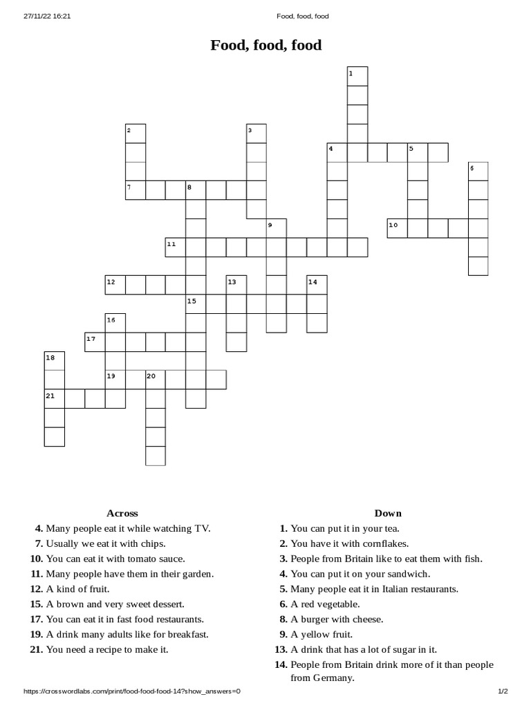 Food-Themed Crossword Puzzle | PDF