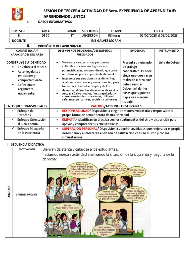 TERCERA ACTIVIDAD DE 3era EXPERIENCIA DE APRENDIZAJE DE DPCC-4° ABCDEFGH | PDF