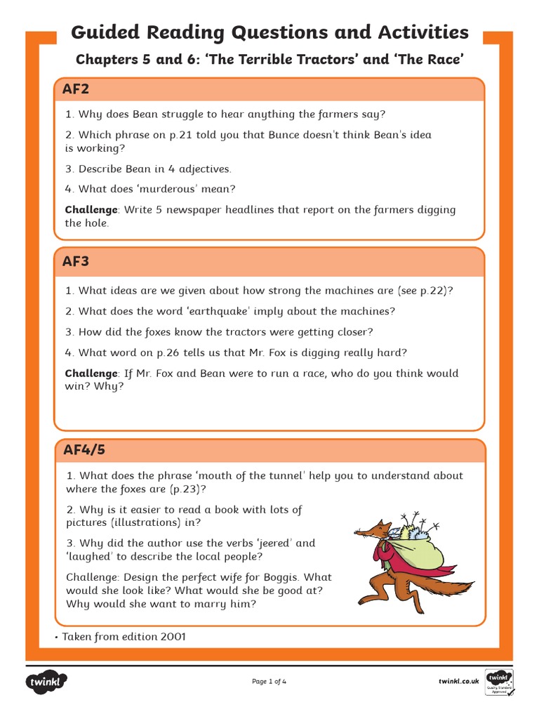 Guided Reading: Mr. Fox Chapters 5-6 | PDF