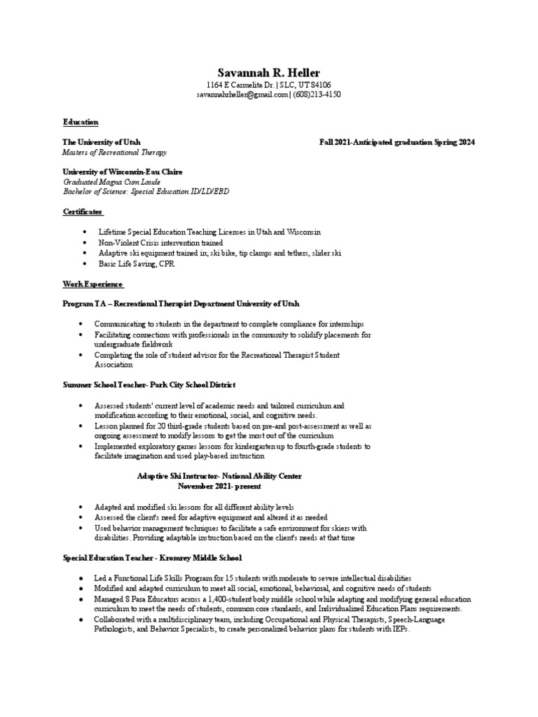 Resume Savannah Heller | PDF | Wellness