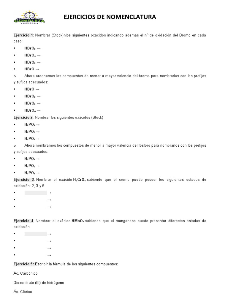 Ejercicios de Nomenclatura | PDF