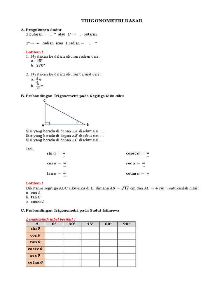 Materi Trigonometri Dasar Kelas 10 | PDF