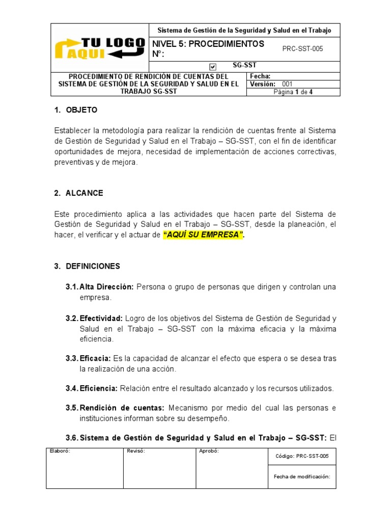 PRC-SST-005 Procedimiento de Rendición de Cuentas Del SG-SST | PDF PRC-SST-005 Procedimiento de Rendición de Cuentas Del SG-SST | PDF