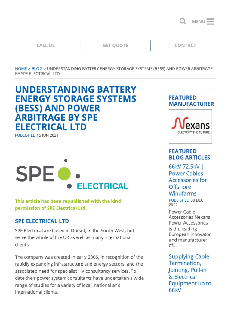 Understanding Battery Energy Storage Systems (BESS) & Power Arbitrage | PDF