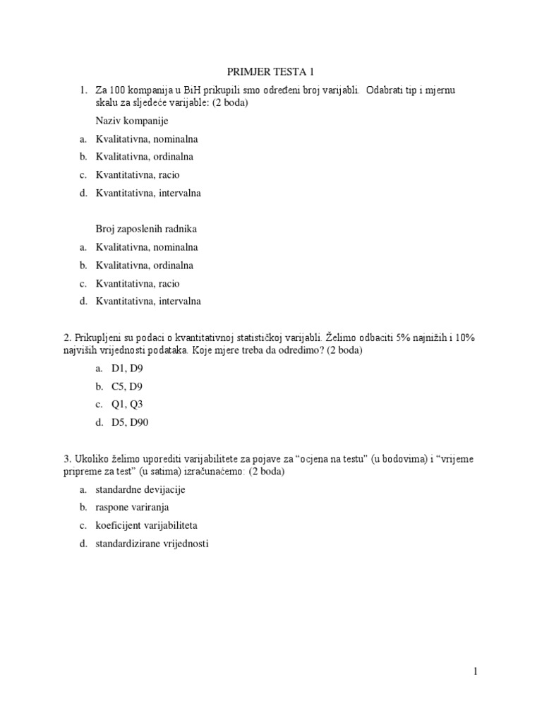 Primjer Za Test 1 | PDF