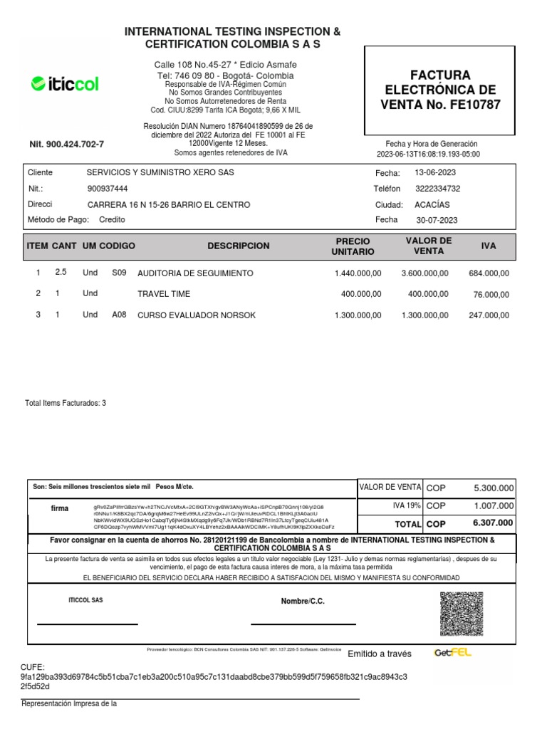 Factura Iticcol | PDF | Economias