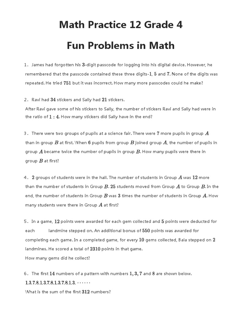 Math Practice 12 Grade 4 | PDF