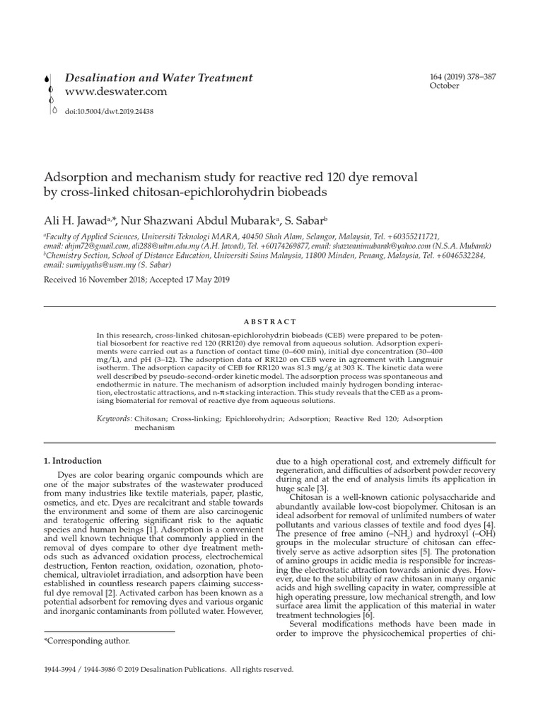 Adsorption and Mechanism Study For Reactive Red 120 Dye Removal | PDF ...