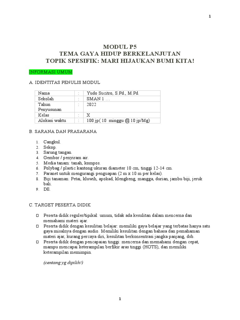 Modul Projek - GHB - Mari Kita Hijaukan Bumi | PDF