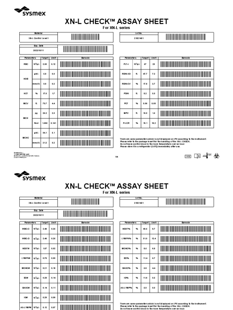 XN-L Check Assay Sheet (21821401) | PDF