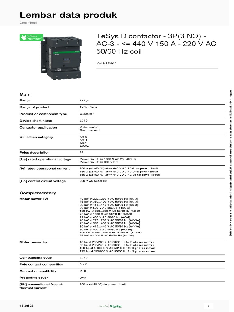TeSys Deca Contactors - LC1D150M7 | PDF