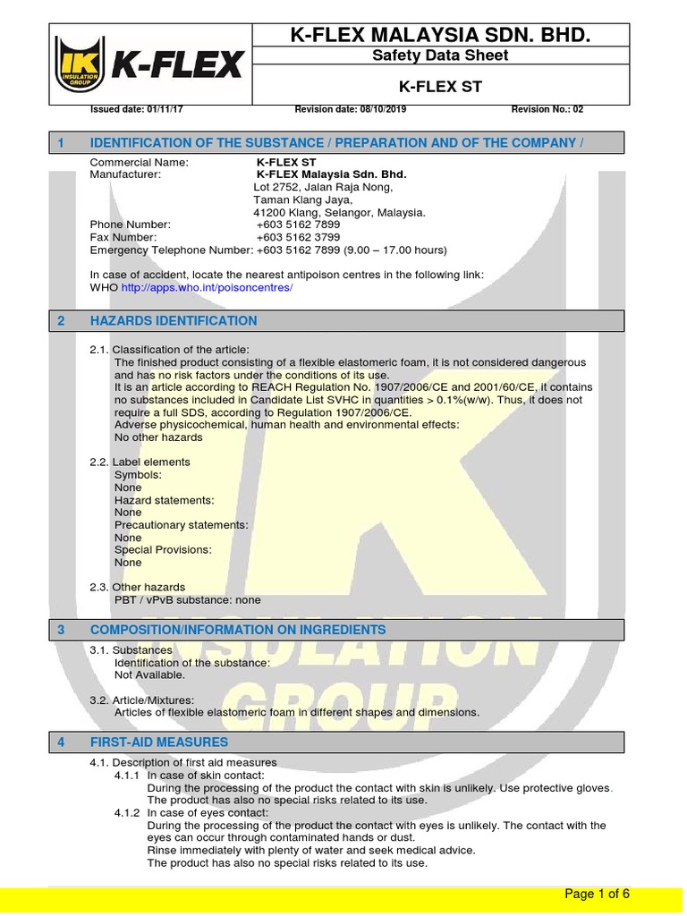 SDS K Flex ST | PDF | Chlorine | Waste