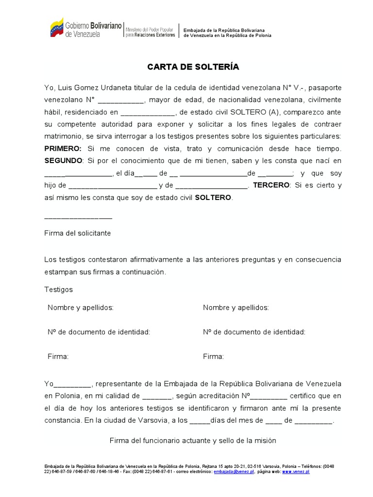Carta de Solteria 2019 ESP | PDF