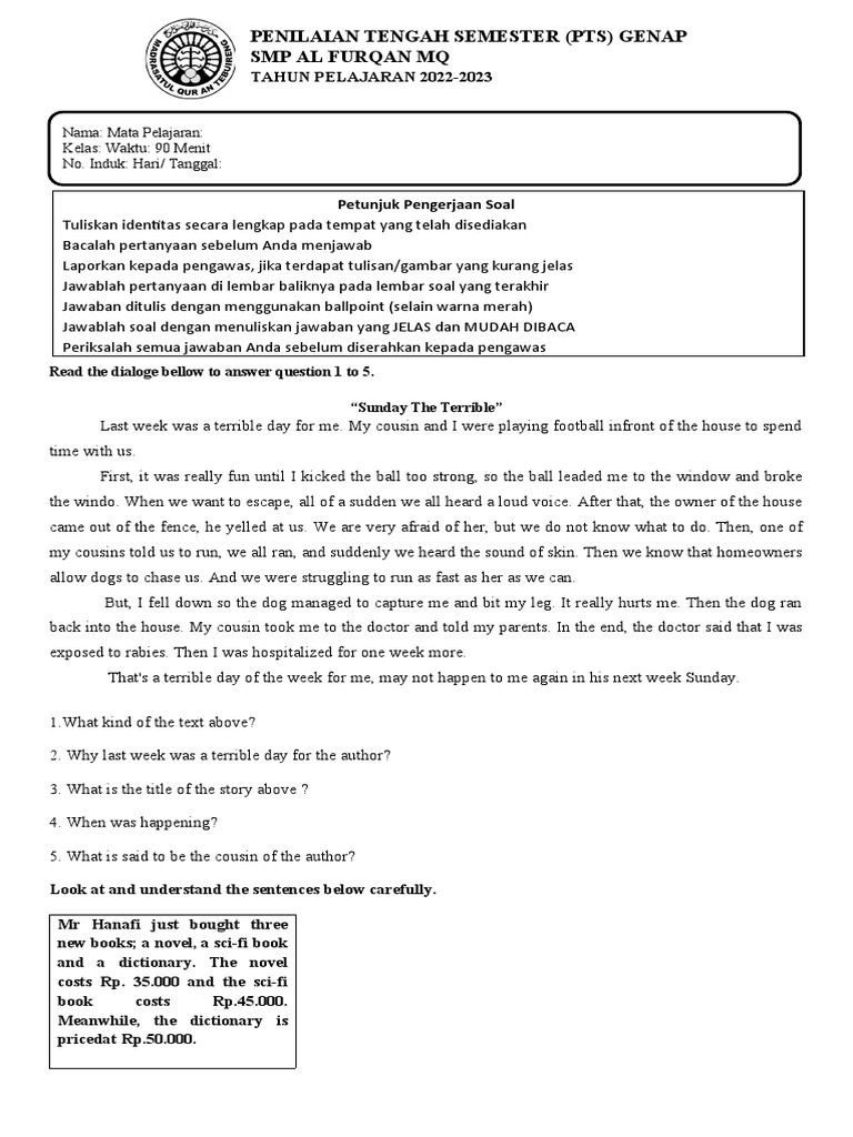 Soal PTS Genap SMP AFQ 22-23 | PDF
